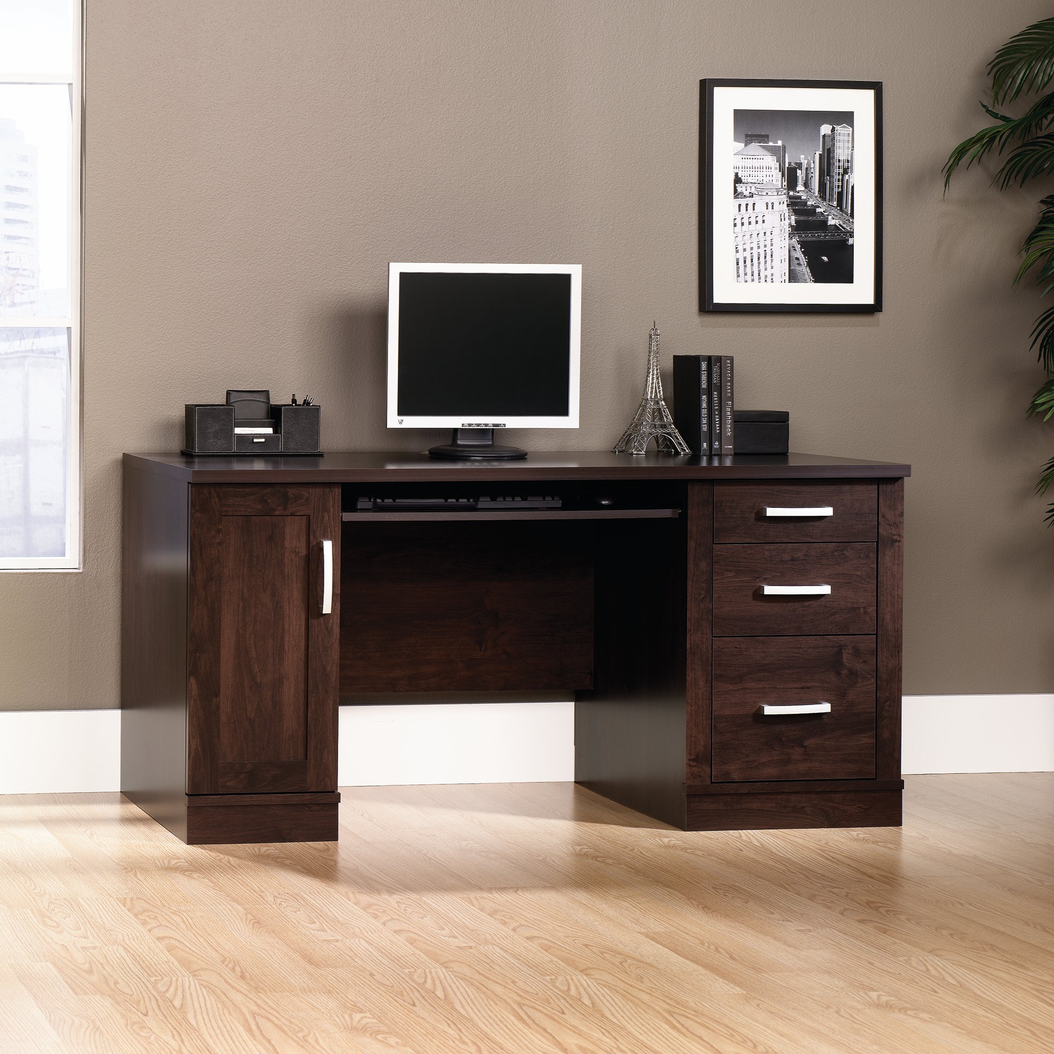 Sauder Office Port Credenza, Dark Alder finish