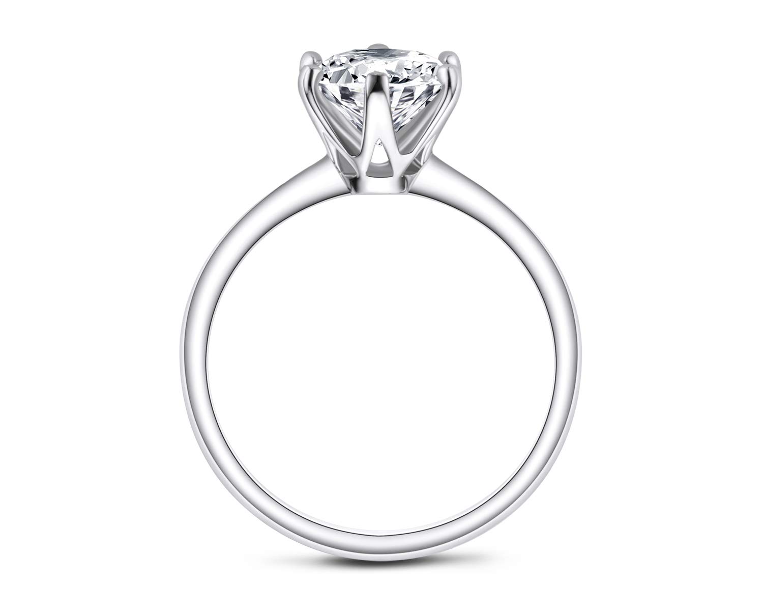 WOAINI 0.5-3 Carat Moissanite Ring, Platinum Plated Sterling Silver Round Cut Solitaire Ring for Women, Engagement, Promise, Wedding