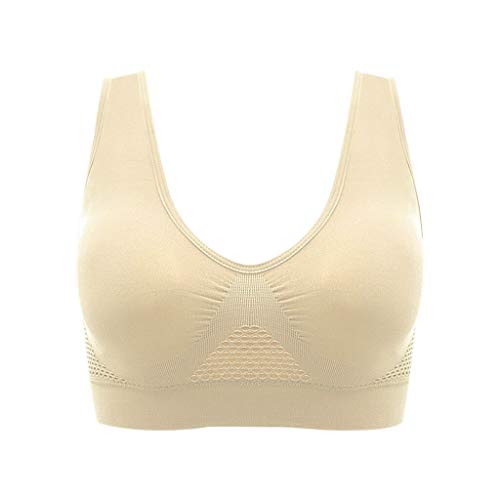 Toimothcn Sports Yoga Bra for Women, Comfort Seamless Stretchy Plus Size Wireless Bras(Beige,L)