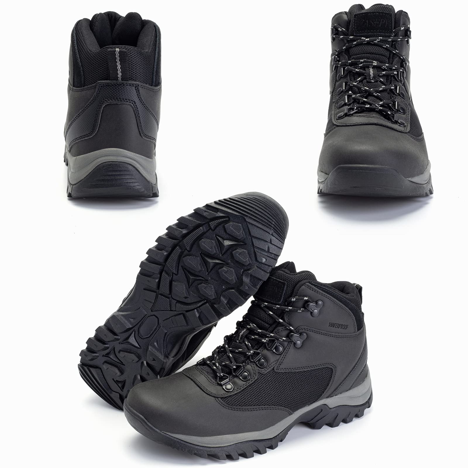 ZASEPY Men's Waterproof Hiking Boots Lightweight Non-Slip Outdoor Shoes Mid Top Ankle Arch Support Hiker Backpacking Trekking Work Boot