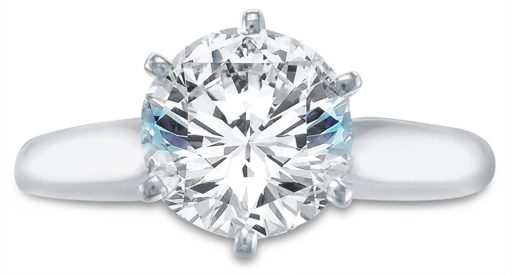 Size 6 - Solid 14k White Gold Classic Traditional Round Brilliant Cut Solitaire CZ Cubic Zirconia Engagement Ring 1.0ct.