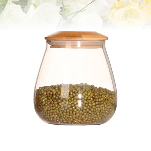SHOWERORO Glass Storage Jars Storage Glass Jars Storage Container Candy Jars Airtight Canister Glass Canister Sugar Jars Container Glass Tea Jar Coffee Wooden Dry Clear Canning Jar