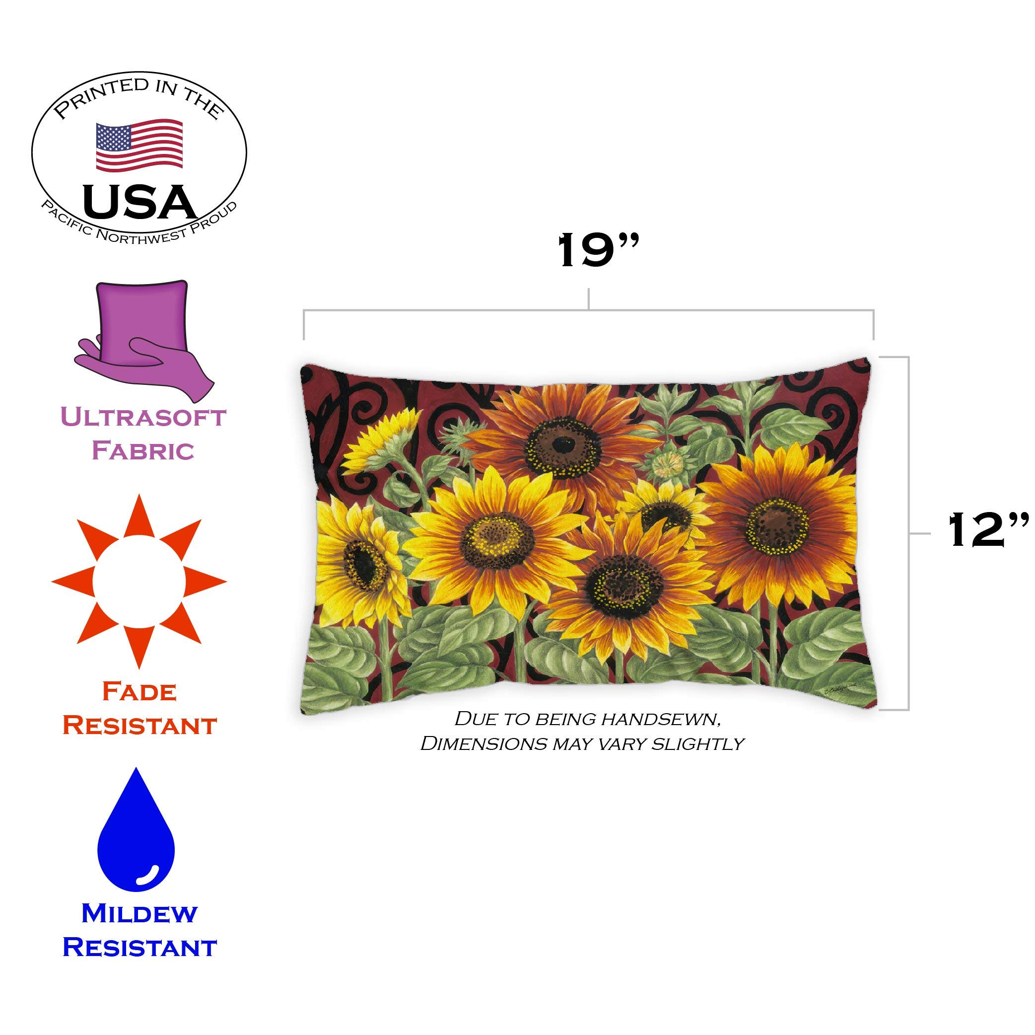 Toland Home Garden Sunflower Medley, 12 x 19 Inch Indoor Pillow, Pillow Case Only (2-Pack) 2 Count