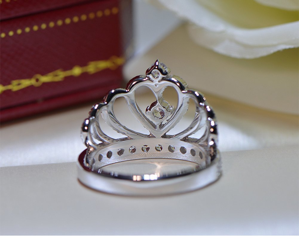 Tenfit 925 Silver Princess Crown Ring with CZ Inlaid Fashion Jewelry Engagement Wedding Ring for Women,Size 5
