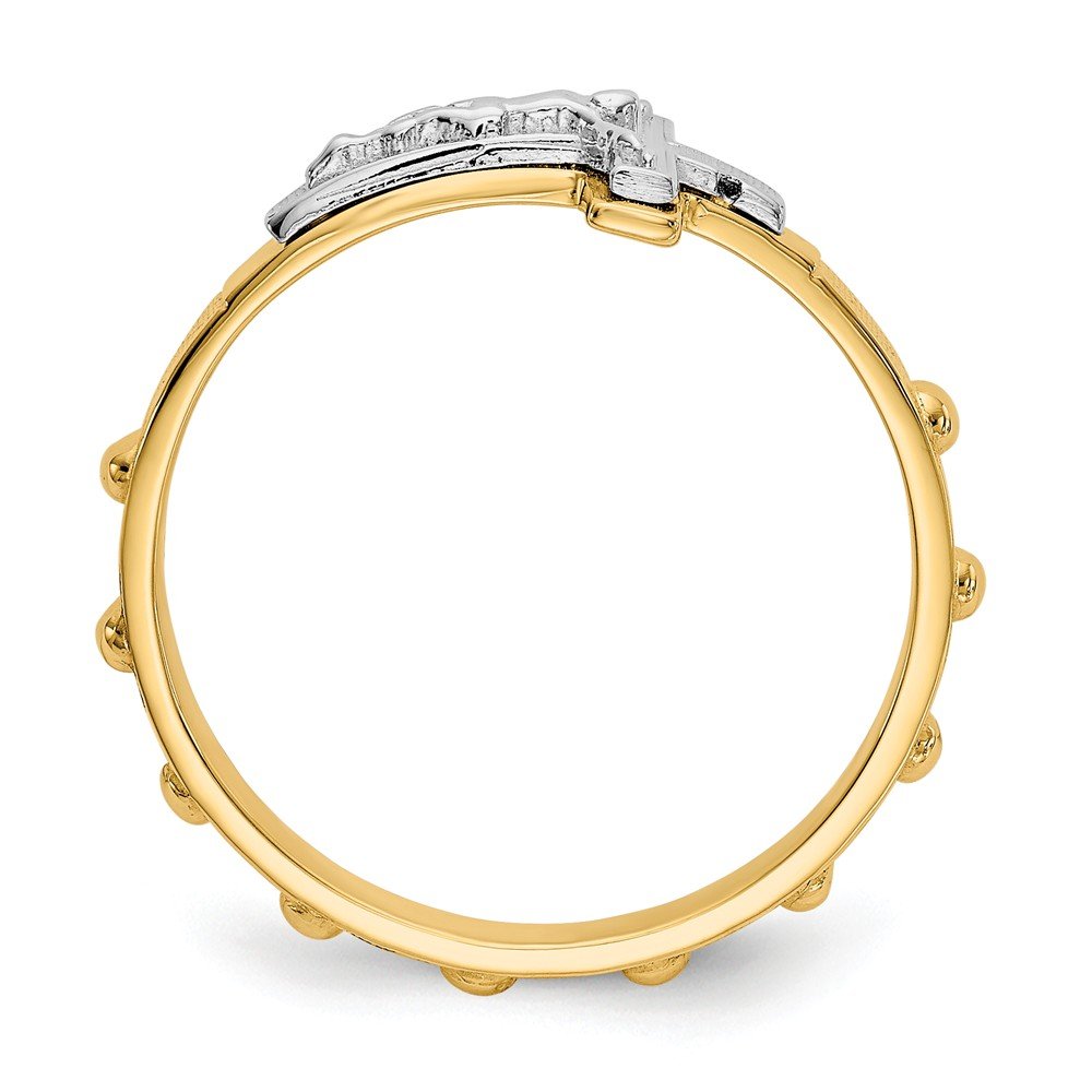 Size 8 - Solid 14k Gold Two-Tone Crucifix Cross Rosary Ring (2mm)
