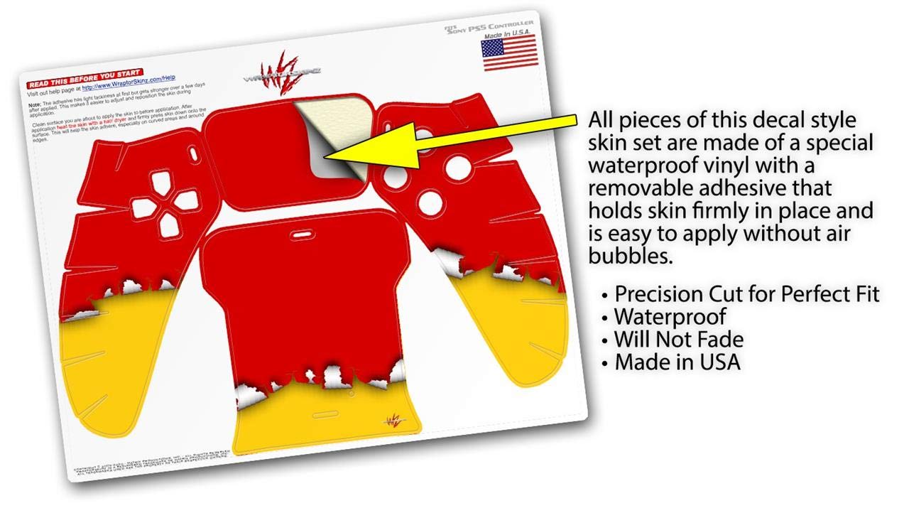 WraptorSkinz Skin Wrap compatible with Sony PS5 DualSense Controller Ripped Colors Red Yellow (CONTROLLER NOT INCLUDED)