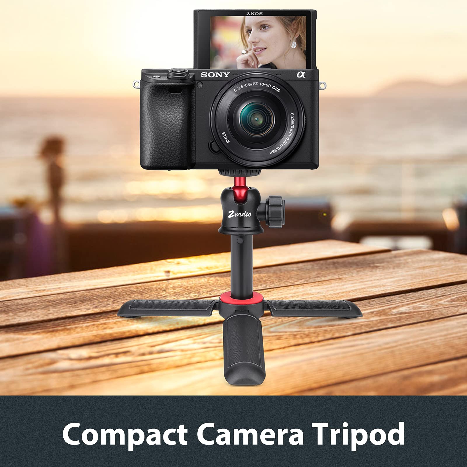 Zeadio Flexible Mini Tripod, 3 Section Adjustable Height Compact Tripod Integrated Metal Ball Head Mount for Action Camera Smartphones with 1/4" Thread Hole