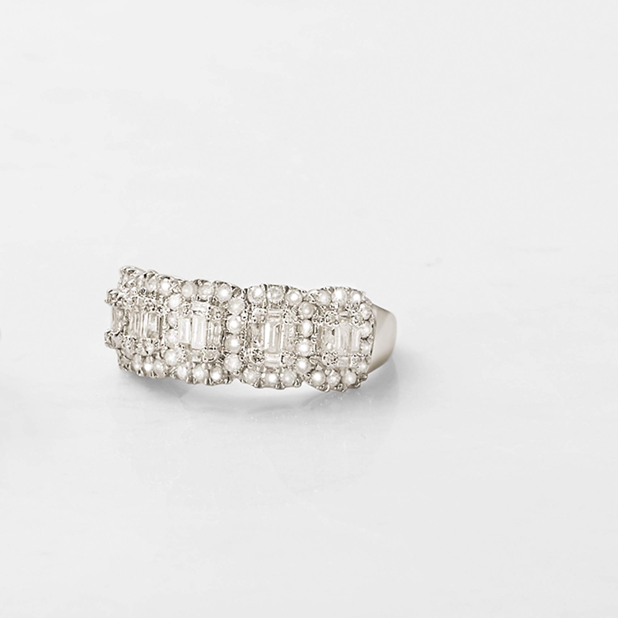 Ross-Simons 1.00 ct. t.w. Round and Baguette Diamond Ring in Sterling Silver. Size 5