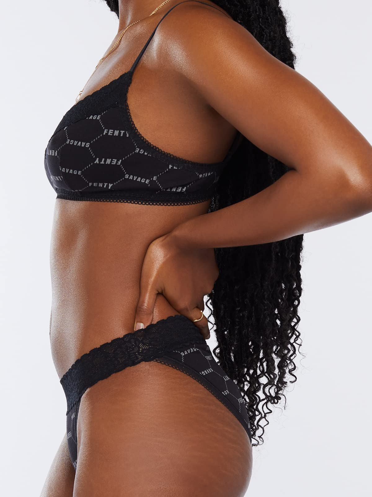Savage X Fenty, Women's, Cotton Essentials Bikini, Allover print, Cotton, Medium coverage, Black Caviar Logo Print, S