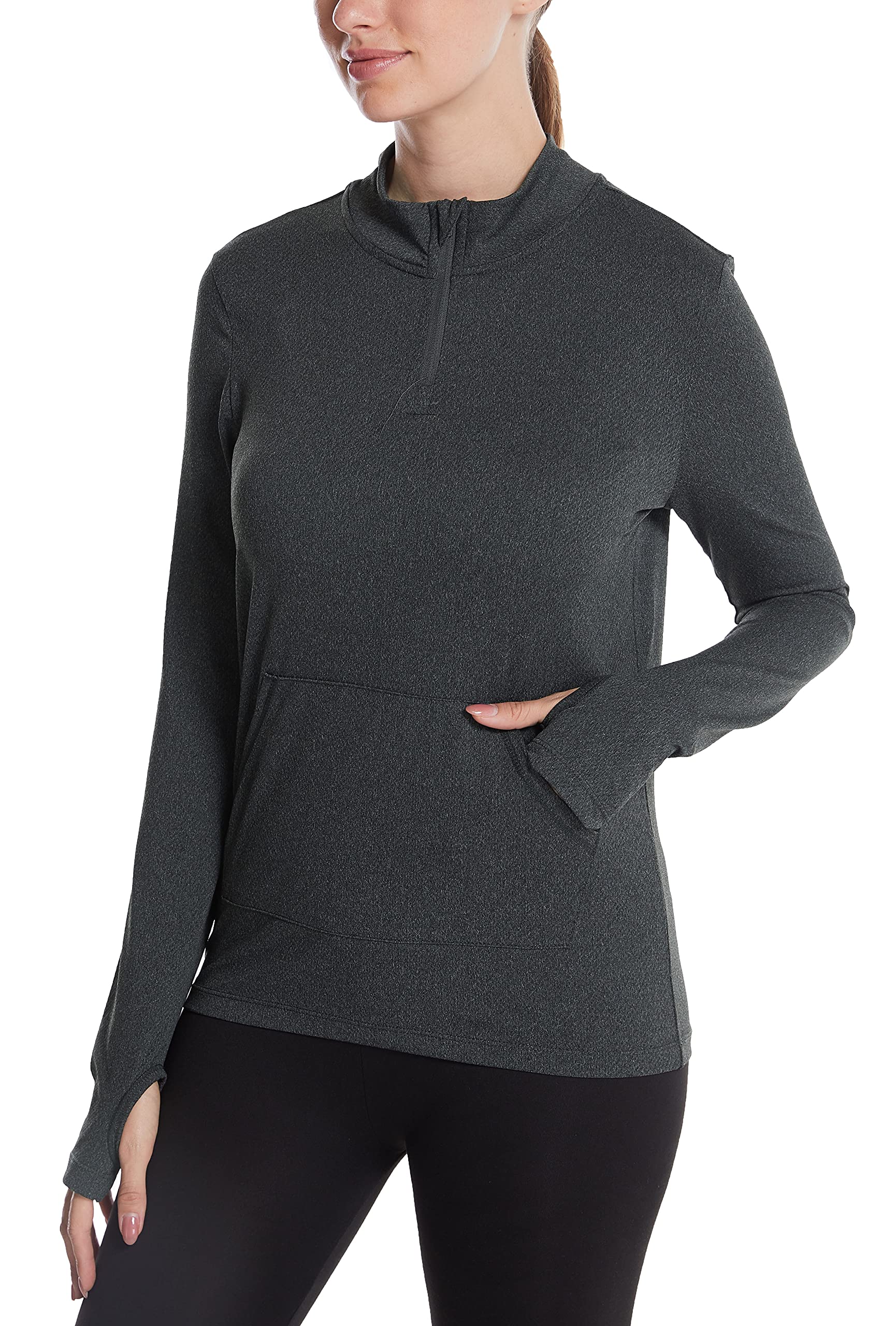 Women Quarter Zip Hiking Pullover Long Sleeve Lightweight Golf Tops Half Zip Running Pullover Yoga Shirts Athletic Tops with Thumb Holes Grey XL