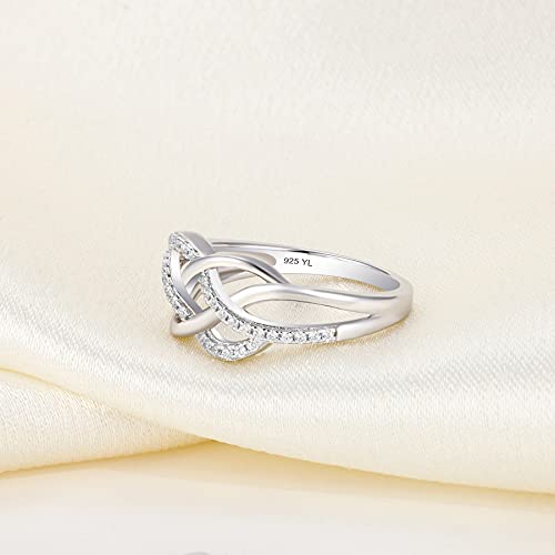 YL Celtic Knot Rings 925 Sterling Silver Twisted Knot Ring 18k White Gold Plated Cubic Zirconia Infinity Statement Rings-size7