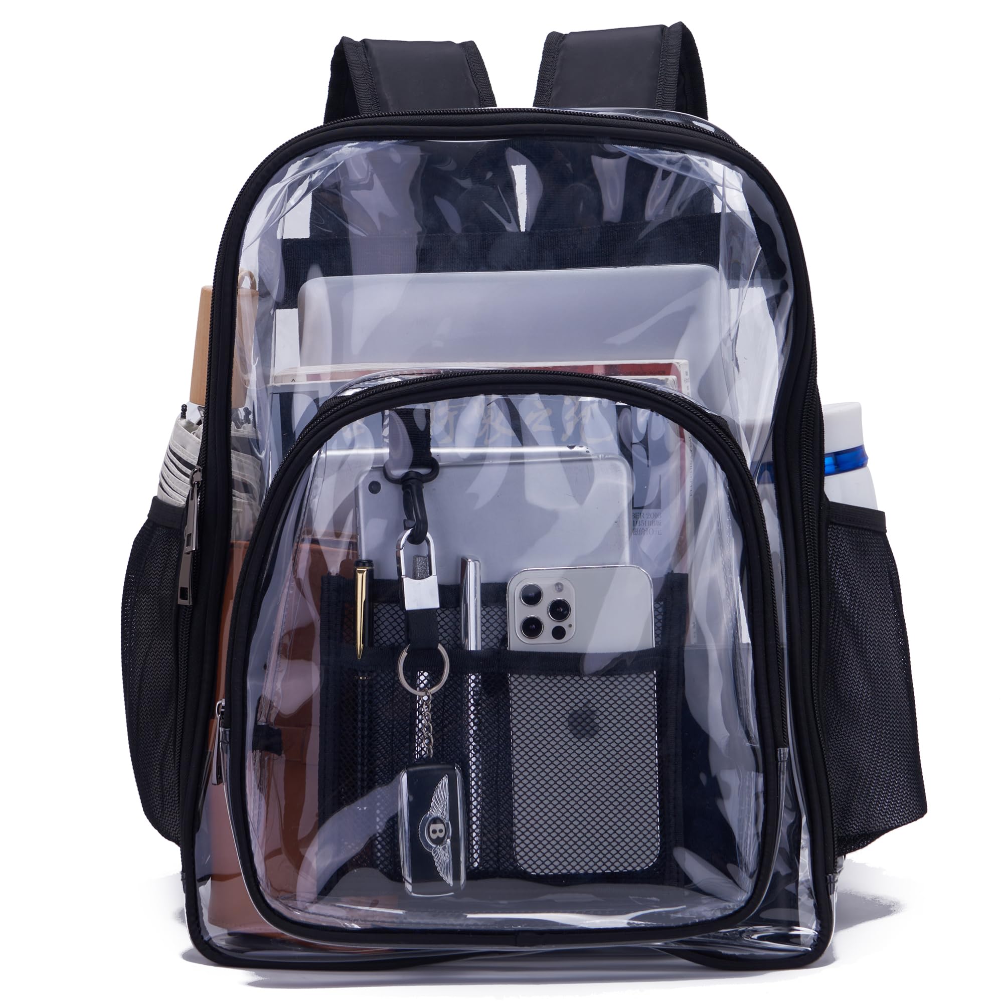YZAOLL Clear Backpack Heavy Duty Large Transparent Backpacks Soft TPU Daypack Backpacks Book Bag Stadium Approved Black