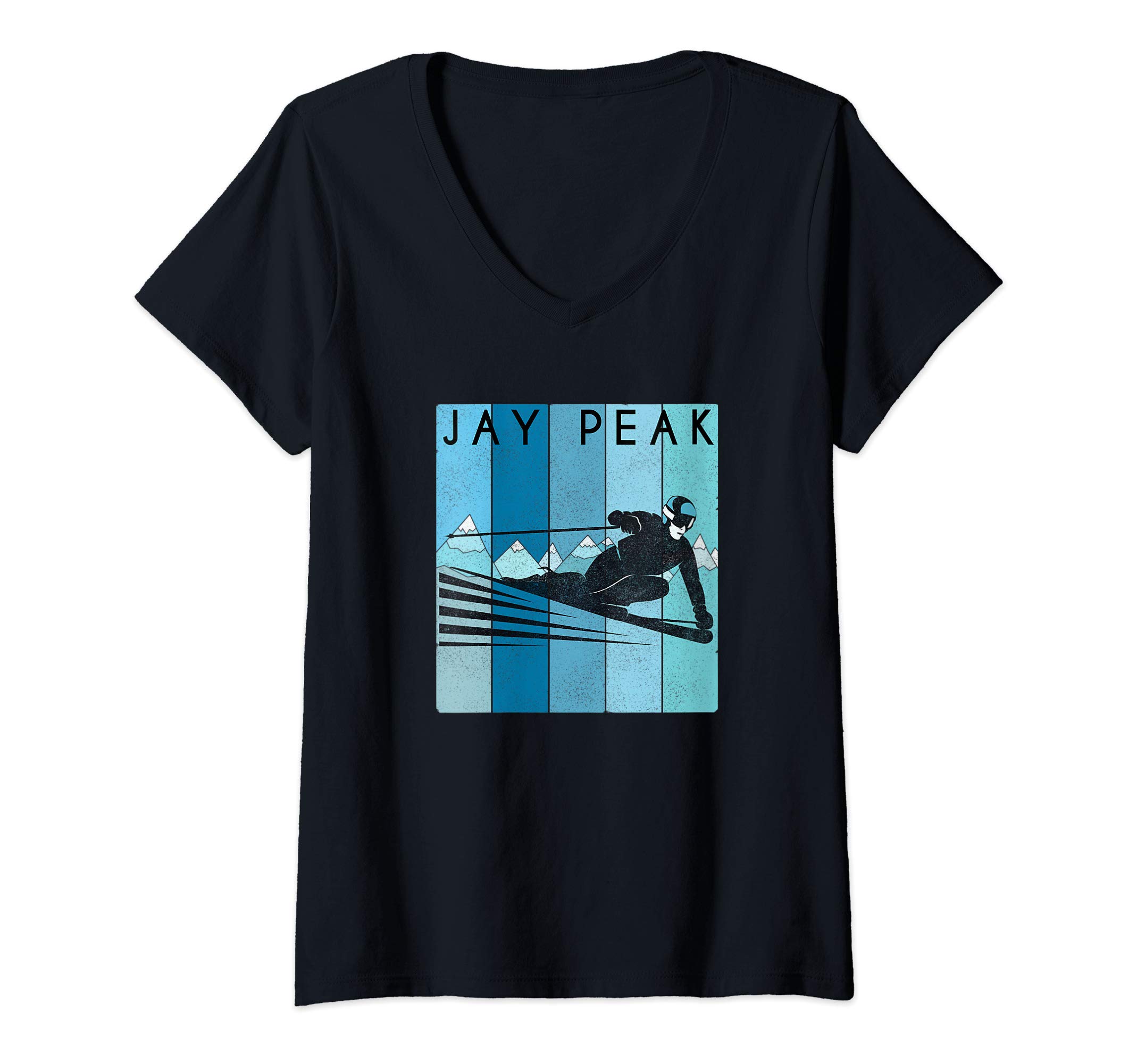 Womens Retro Jay Peak, Vermont Design - Vintage Snow Ski V-Neck T-Shirt