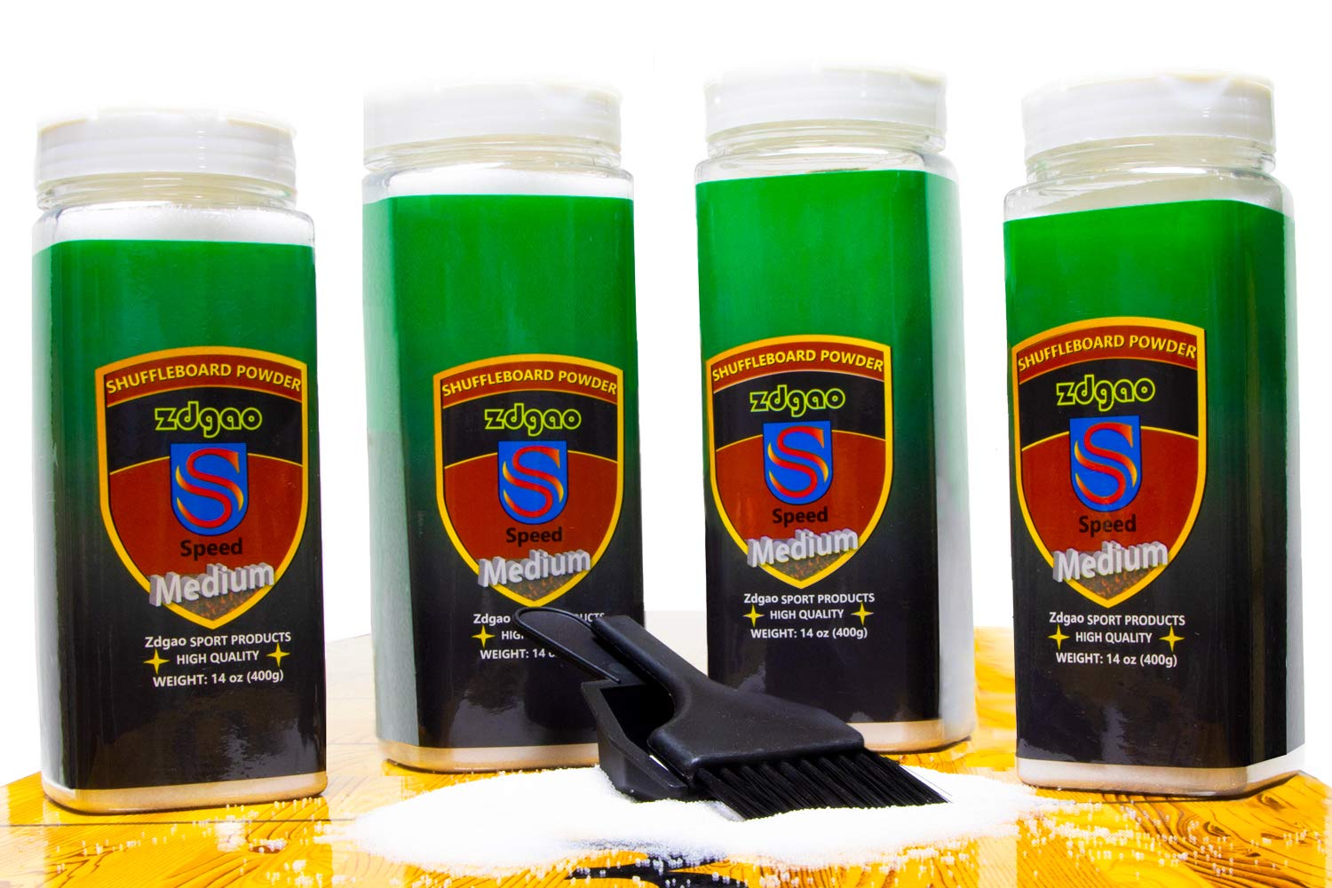Shuffleboard Wax - Shuffleboard Sand 4 Pack with Mini Brush and Dustpan Set (4 x 14oz)