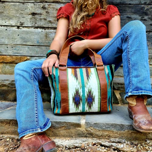Southwestern Handwoven Wool Leather Boho Tote Purse Western Handbag (Aspen)