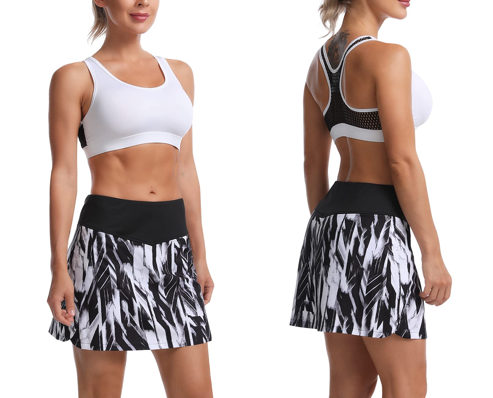 Zengjo Athletic Skorts for Women Running Sport Skirts with Shorts High Waisted(Black/White,M)