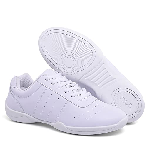 YSMIIH Women White Cheer Shoes Cheerleading Walking Girls Tennis Soft Dance Sneakers(White,8