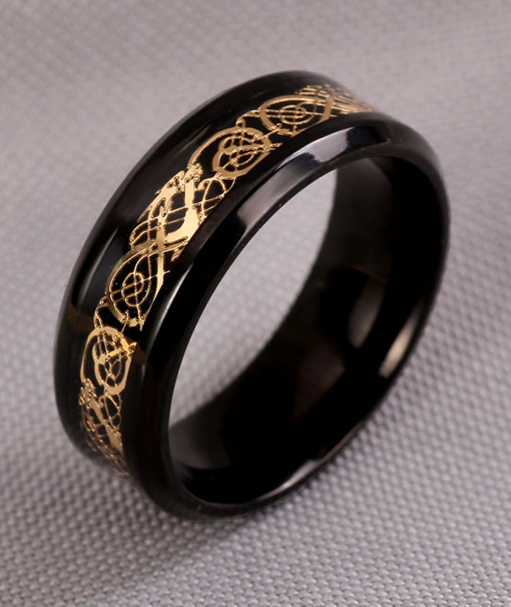 Tanyoyo Black Celtic Dragon Stainless steel Ring Gold color Wedding Band Jewelry Size 7-14 (8)