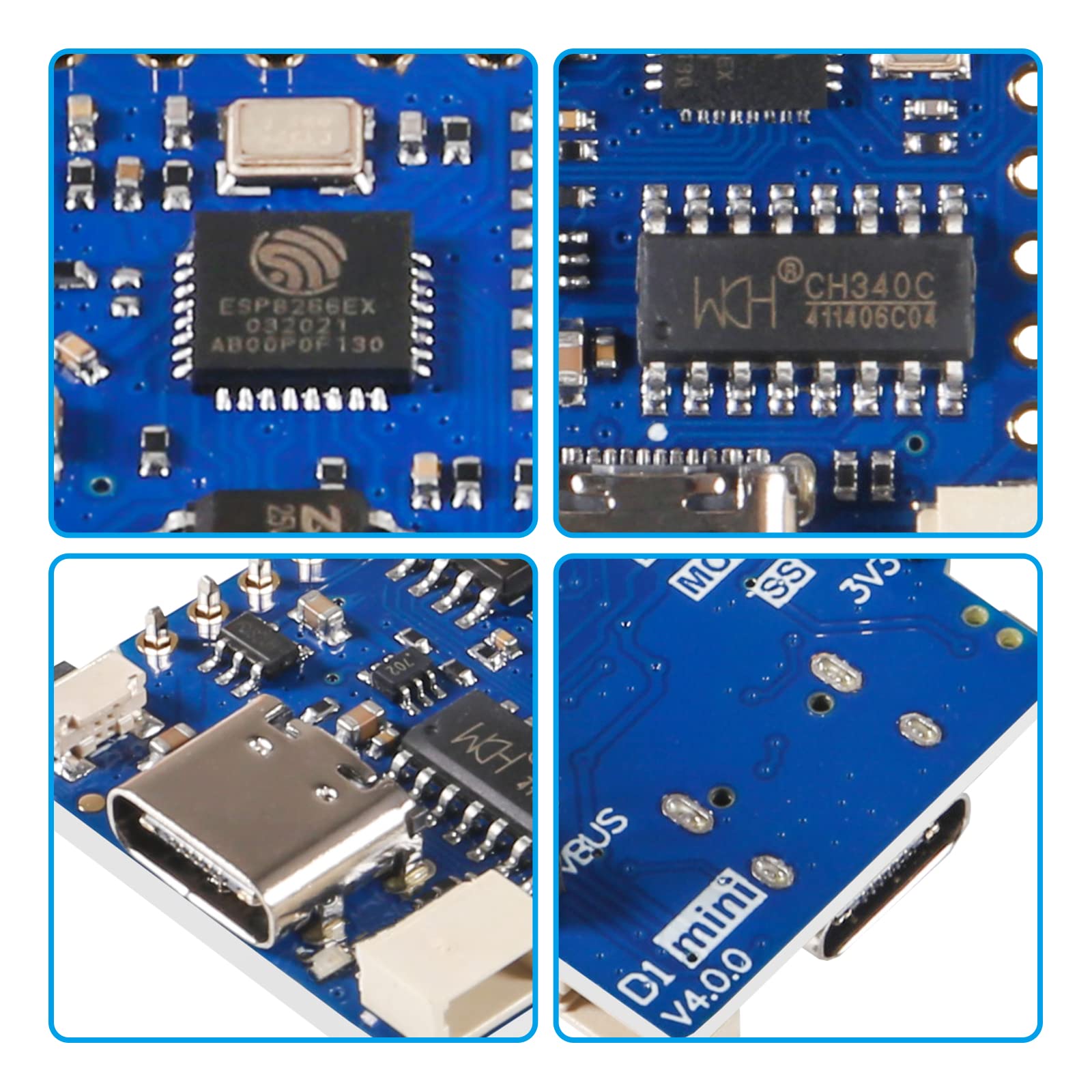 QCCAN 2pcs for WEMOS D1 Mini V4.0.0 Type-C USB WiFi Internet of Things Board Based ESP8266 4MB Compatible for Arduino MicroPython Nodemcu