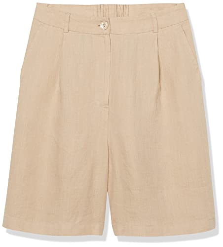 The Drop Women's Millie Loose-Fit Pleated Long Linen Walk Short, Hummus, XS