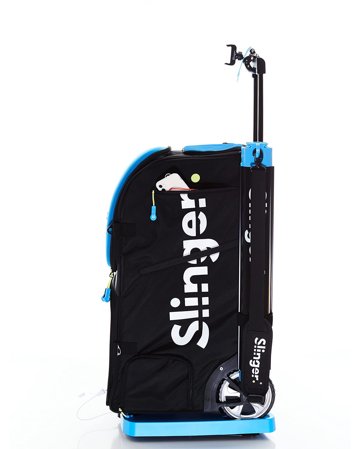 Slinger Portable Tennis Ball Launcher - Ball Thrower Machine with Multi-Function Tennis Racket Bag & Ball Basket - Remote - Grand Slam Pack Comes w/Oscillator, Telescopic Ball Tube and Camera Holder