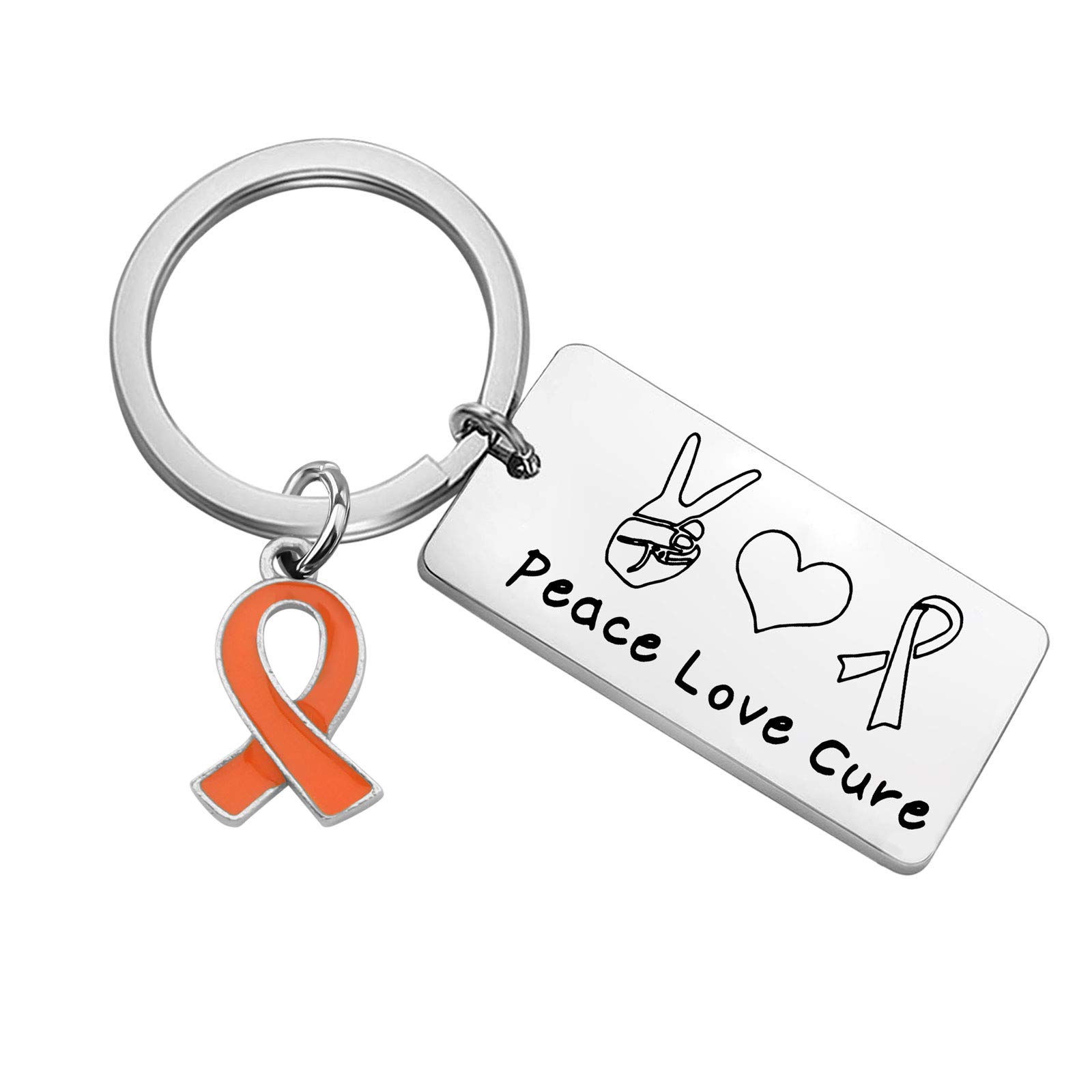 WSNANG Orange Ribbon Multiple Sclerosis Awareness Jewelry Peace Love Cure Leukemia Awareness Keychain Leukemia Warrior Gift (Orange Cure KC)