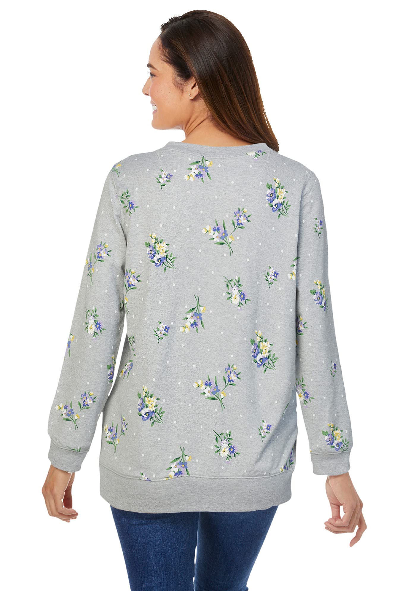 Woman Within Women's Plus Size Printed Sweatshirt - L, Radiant Purple Multi Floral Embroidery