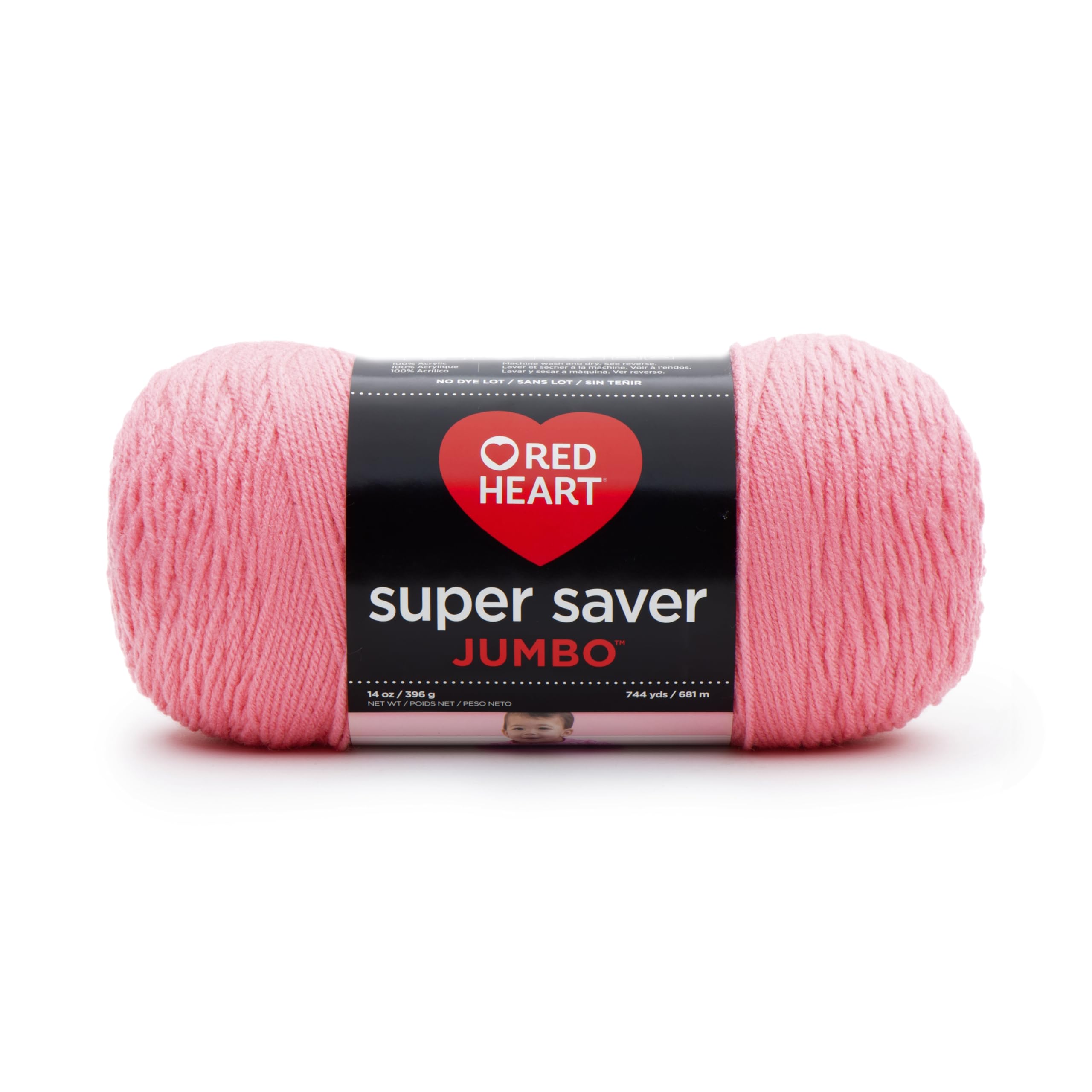 RED HEART E302 Super Saver Jumbo Yarn, Perfect Pink, 10.5 x 5 x 5