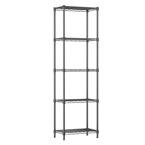 SINGAYE 5 Tier Shelf Wire Shelving Adjustable Storage Shelves Storage Rack,Standing Storage Shelf Units for Kitchen Closet Laundry Bathroom Pantry,Narrow Mesh Gaps,16”W x 10”D x 55”H,Black