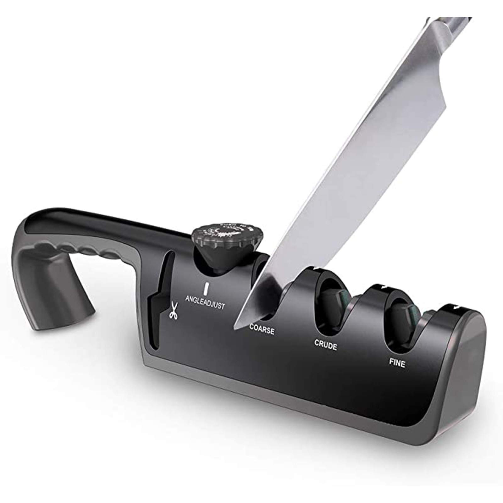 WUIO Knife Sharpener, Kitchen Professional 4 in 1 Blade Sharpening Tool Tungsten Steel Diamond Ceramic Sharpen Polish & Grind Knife Sharp
