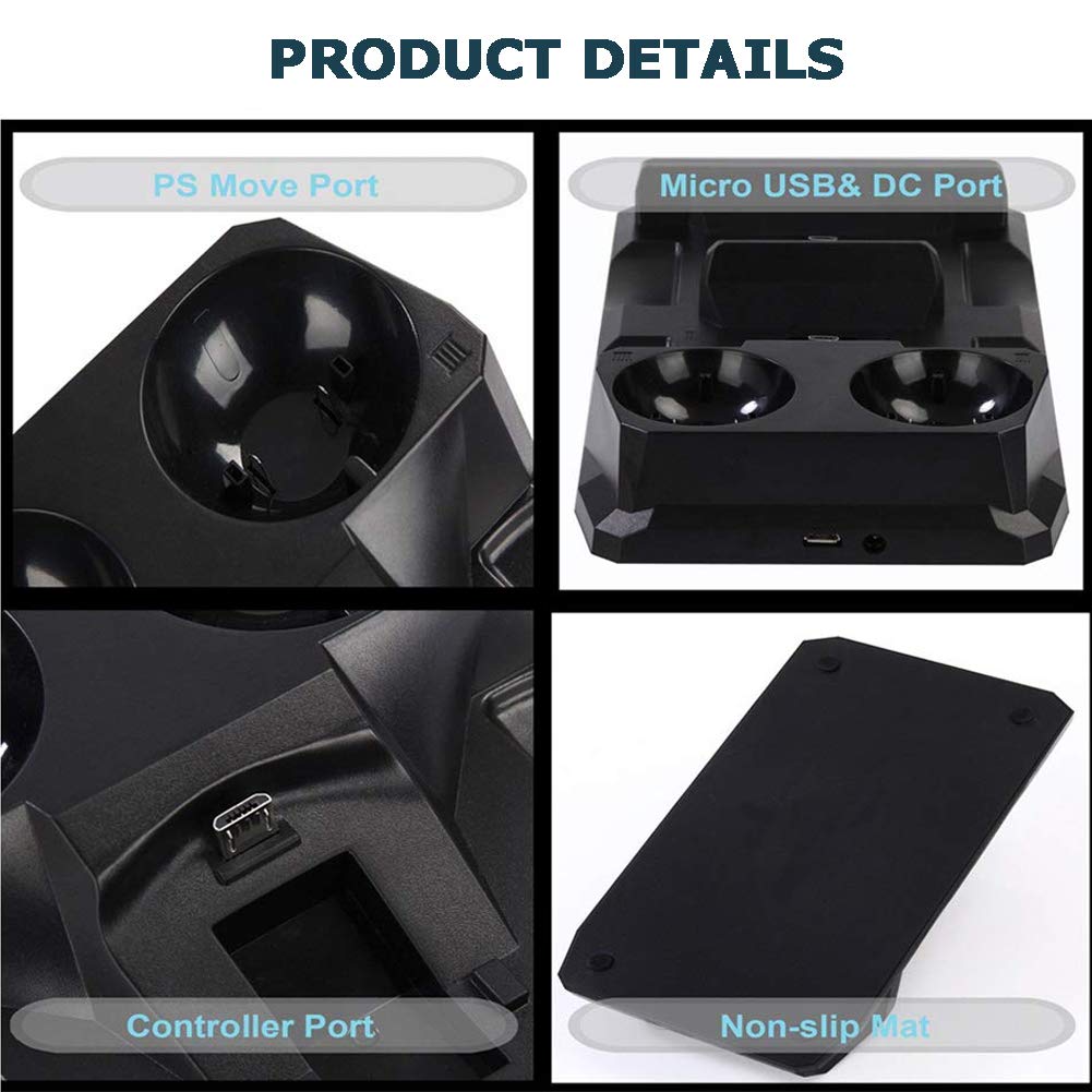Seetwo Charging Dock Station for PS4 PSVR Controller Charger for PS4 PS Move Motion, 4 in 1 Charging Dock Charger Stand Fast Charging with LED Indicator