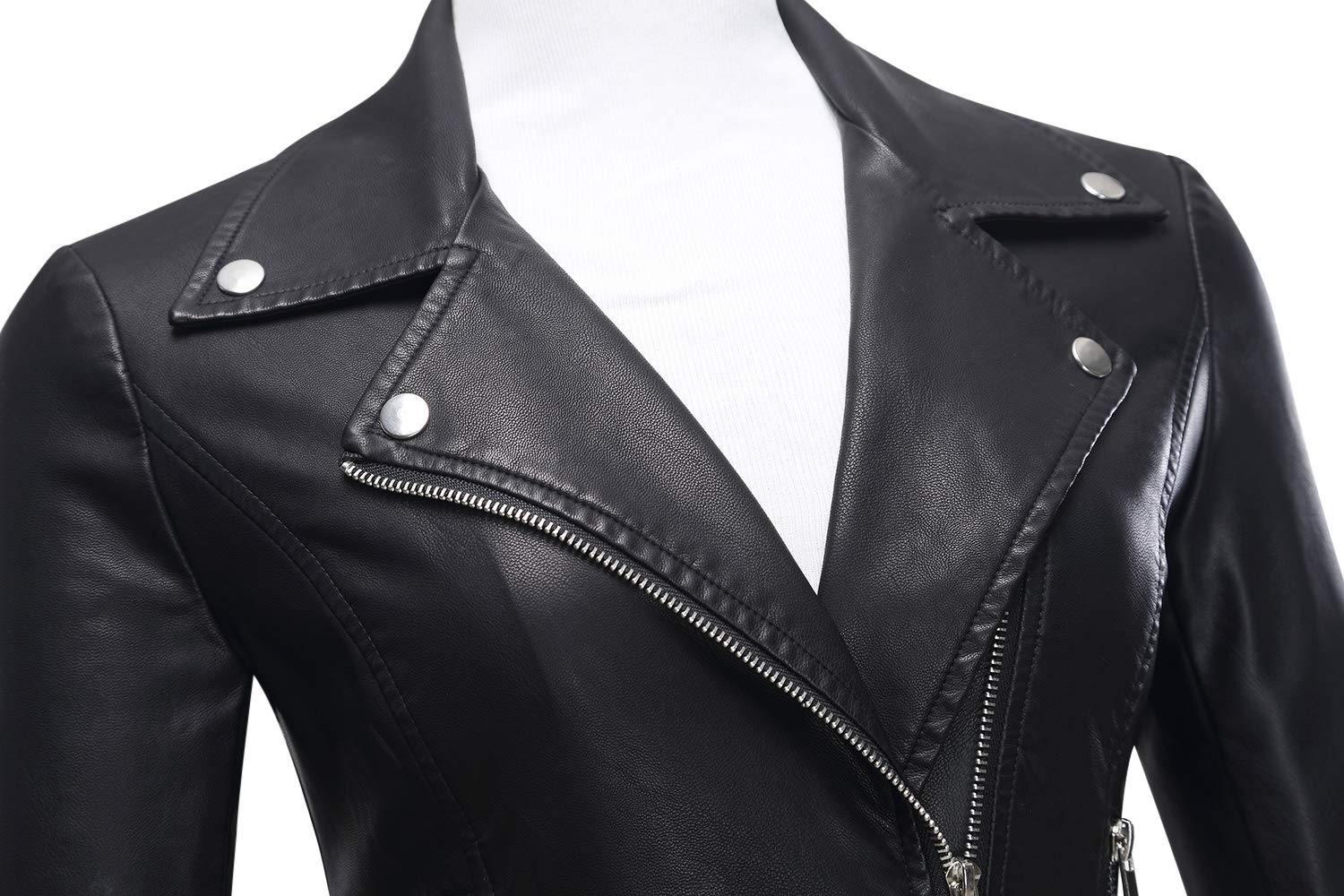 Tanming Women's Faux Leather Moto Biker Short Coat Jacket (Black-L)