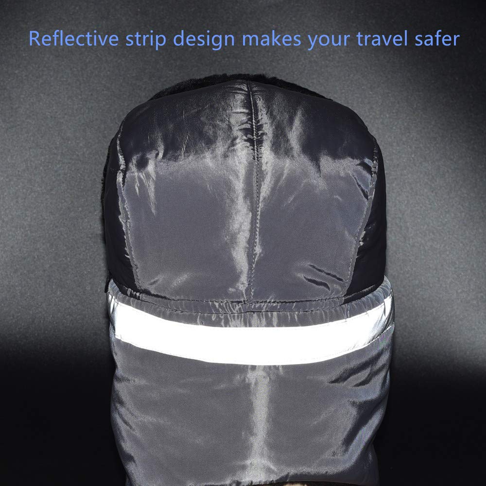 Ushanka Winter Russian Trapper Hats - Men Trooper Hat Black Hunting Skiing Cap with Ear Flaps 2 Pcs Windproof Mask for Cold Weather