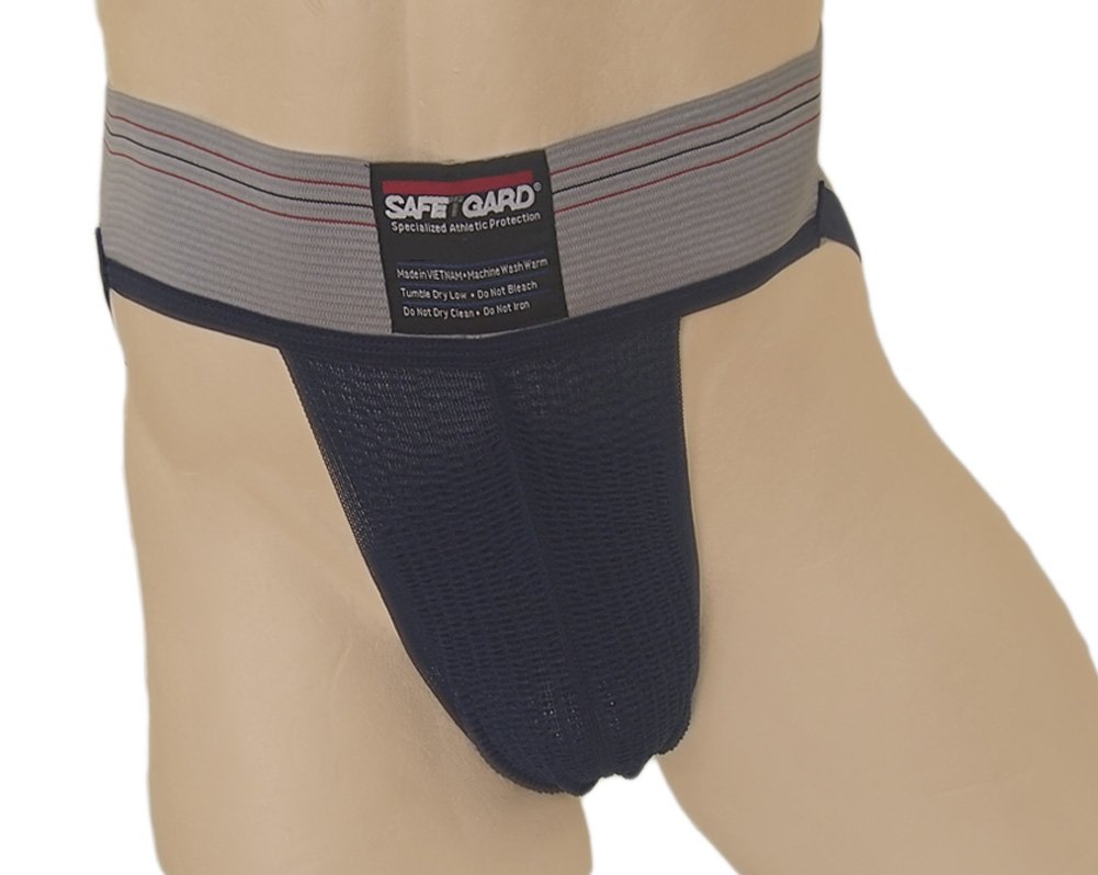 SafeTGard Adult Athletic Supporter without Pocket (Navy, gray waistband Small)