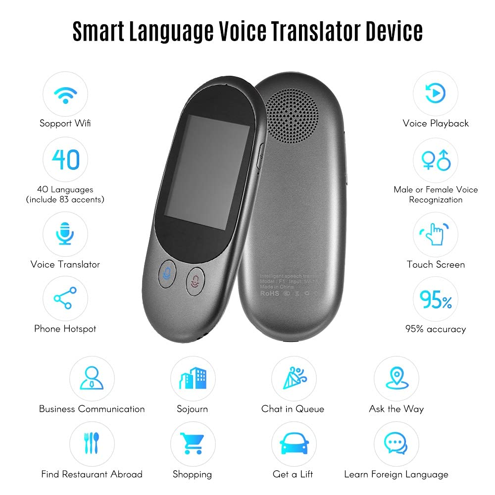 YTYZC Smart Voice Translator Device 40 Languages 2.4 Inch Touchscreen Rechargeable F1A with Camera (Color : D)