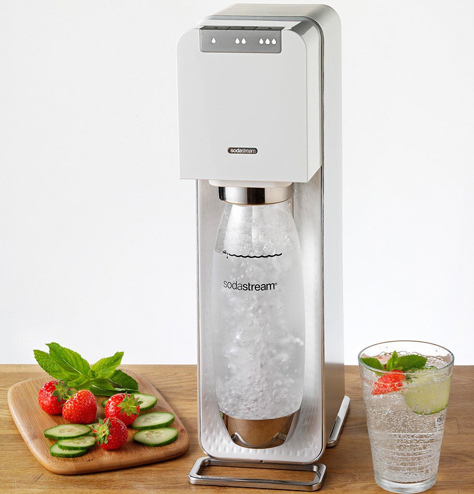 Sodastream Power Metal Sparkling Water Maker Starter Kit with 60L CO2 and 1L Bottle, White