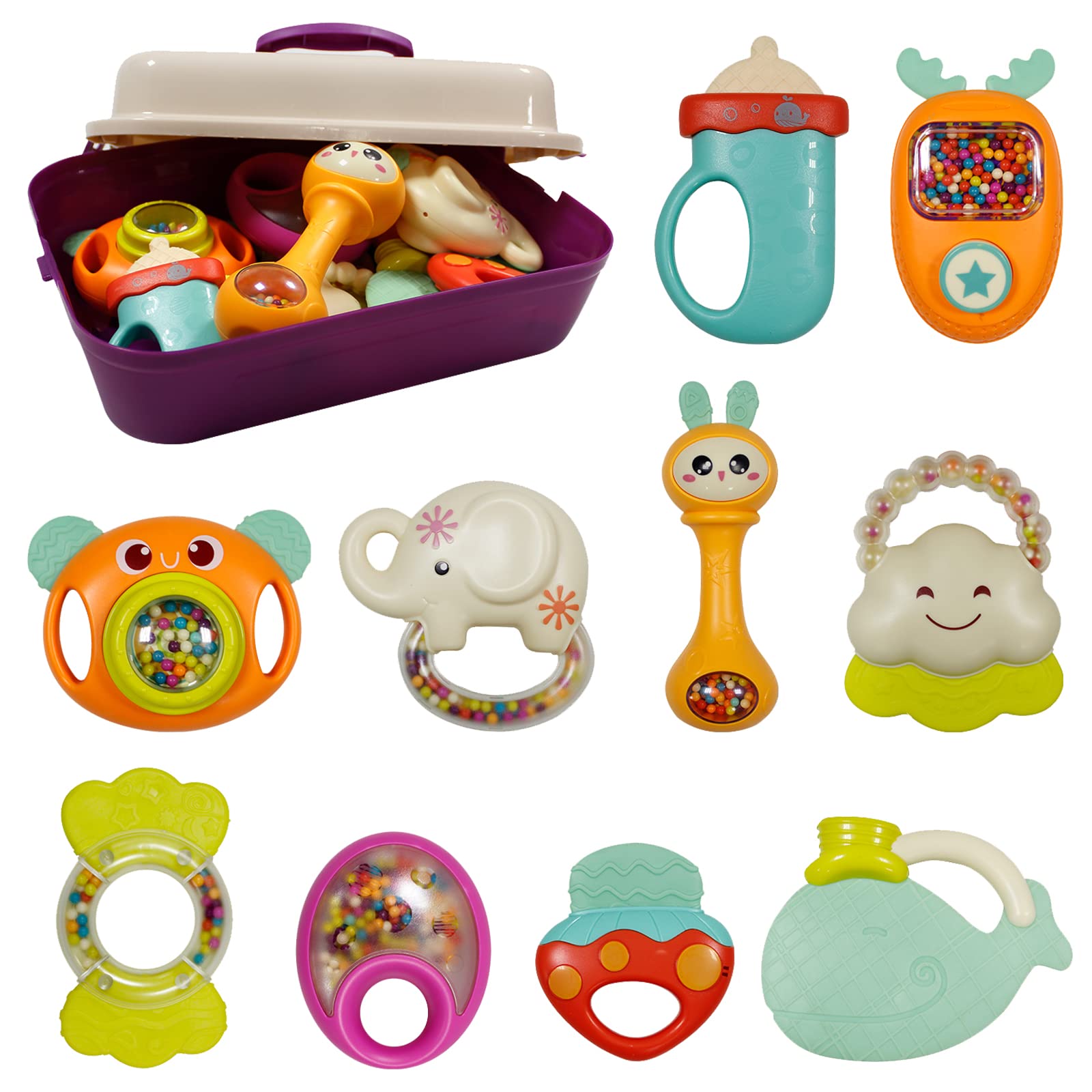SOWOW Baby Toys Rattles And Teethers - Baby Rattle Toys for Newborn Baby Teething Toys Newborn Rattle Toy for Girls Boys 0-3-6-9-12 Months Infant Toys Rattle - Sensory Toys for Babies Rattle Set 10pcs