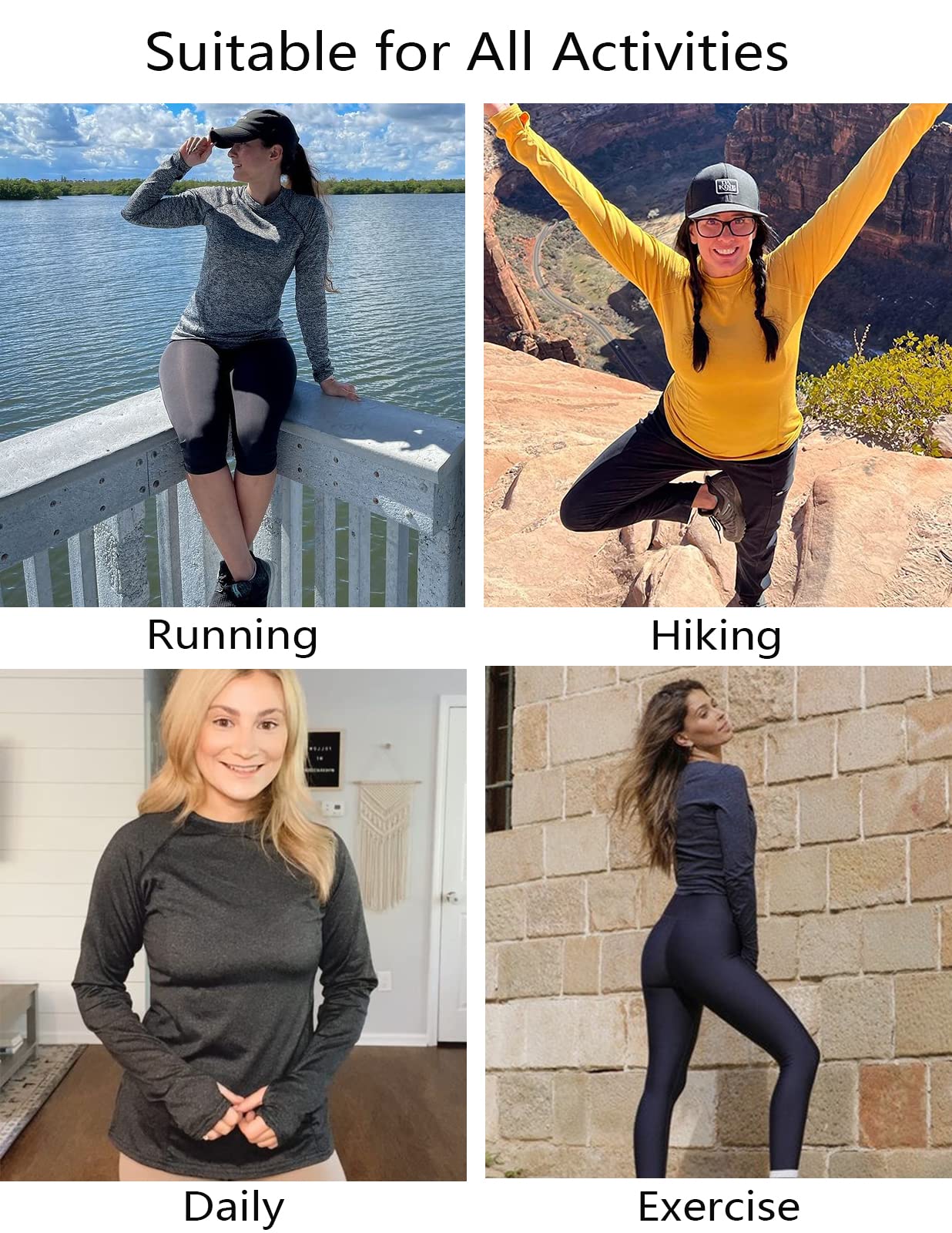 Women White Long Sleeve Thermal Shirt Running Shirt Workout Tops Moisture Wicking Athletic Shirts with Thumb Holes(White,Medium)