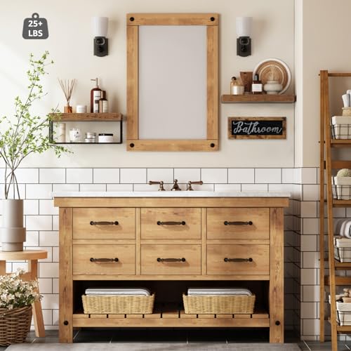 QEEIG Bathroom Decor Shelves Over Toilet - Farmhouse Decorations Aesthetic Décor Sign Small Floating Wall Shelf Paper Storage 2+1 Set 16 inch, Rustic Brown (020BN)