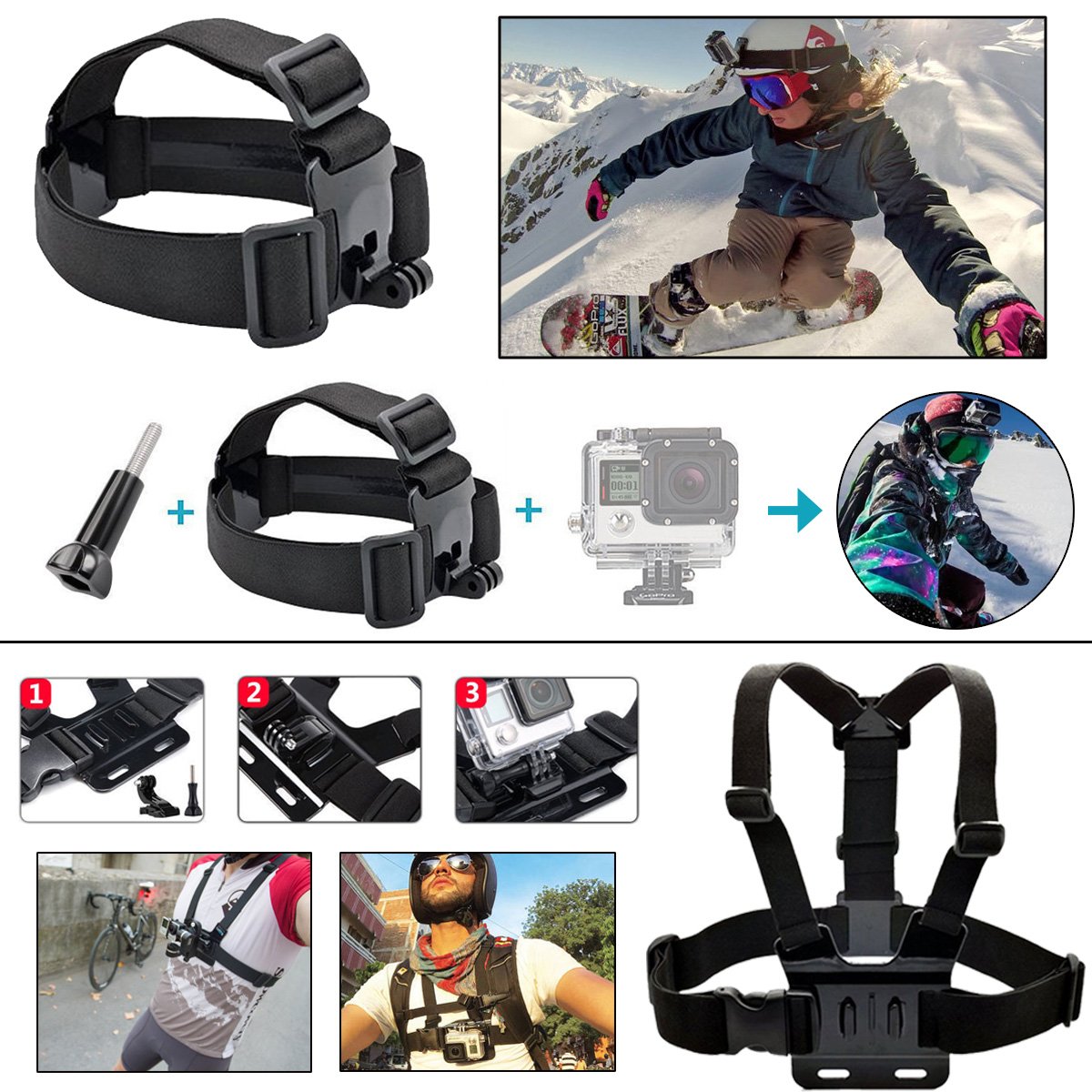 Soft Digits Accessories Bundle Kit for GoPro Hero 5/4/3/2/1 Action Camera Accessory Set for Ourdoor Sports in Swimming Diving Rowing Climbing Bike Riding(44 Items)