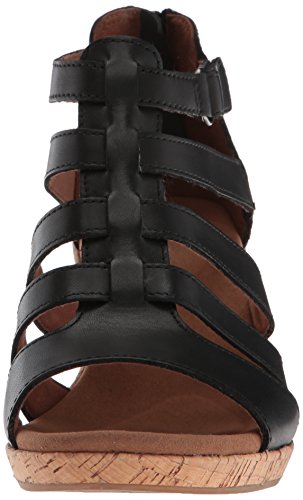 Rockport womens Briah Gladiator Wedge Sandal, Black Leather, 6.5 Wide US