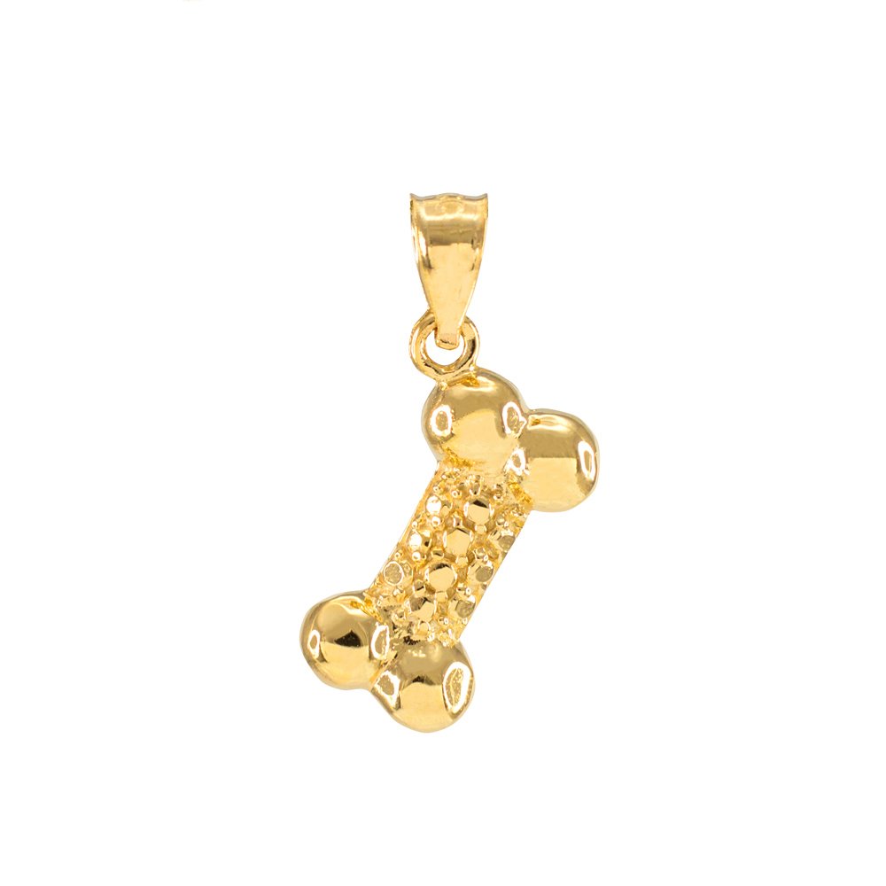 Solid 10k Yellow Gold Dog Bone Charm Pendant