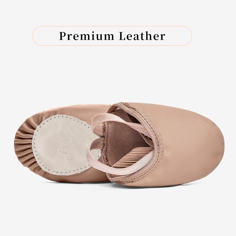 Stelle Leather Half Soles Dance Shoes Womens Lyrical Pirouette Turners Dance Shoes for Turning (Girls/Boys/Men/Adult) (Tan, 6/7)
