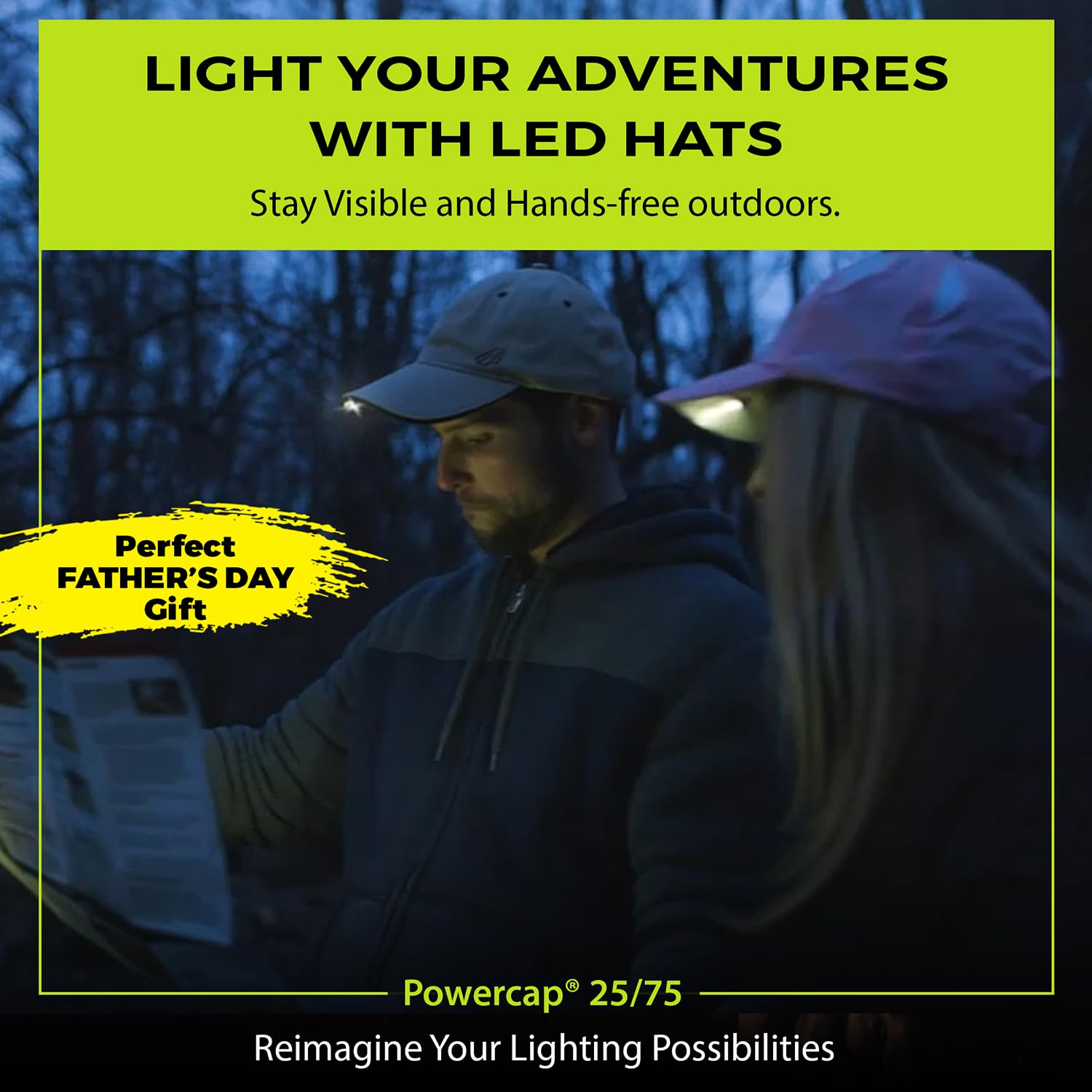 POWERCAP LED Hat 25/10 Ultra-Bright Hands Free Lighted Battery Powered Headlamp (Black Structured)