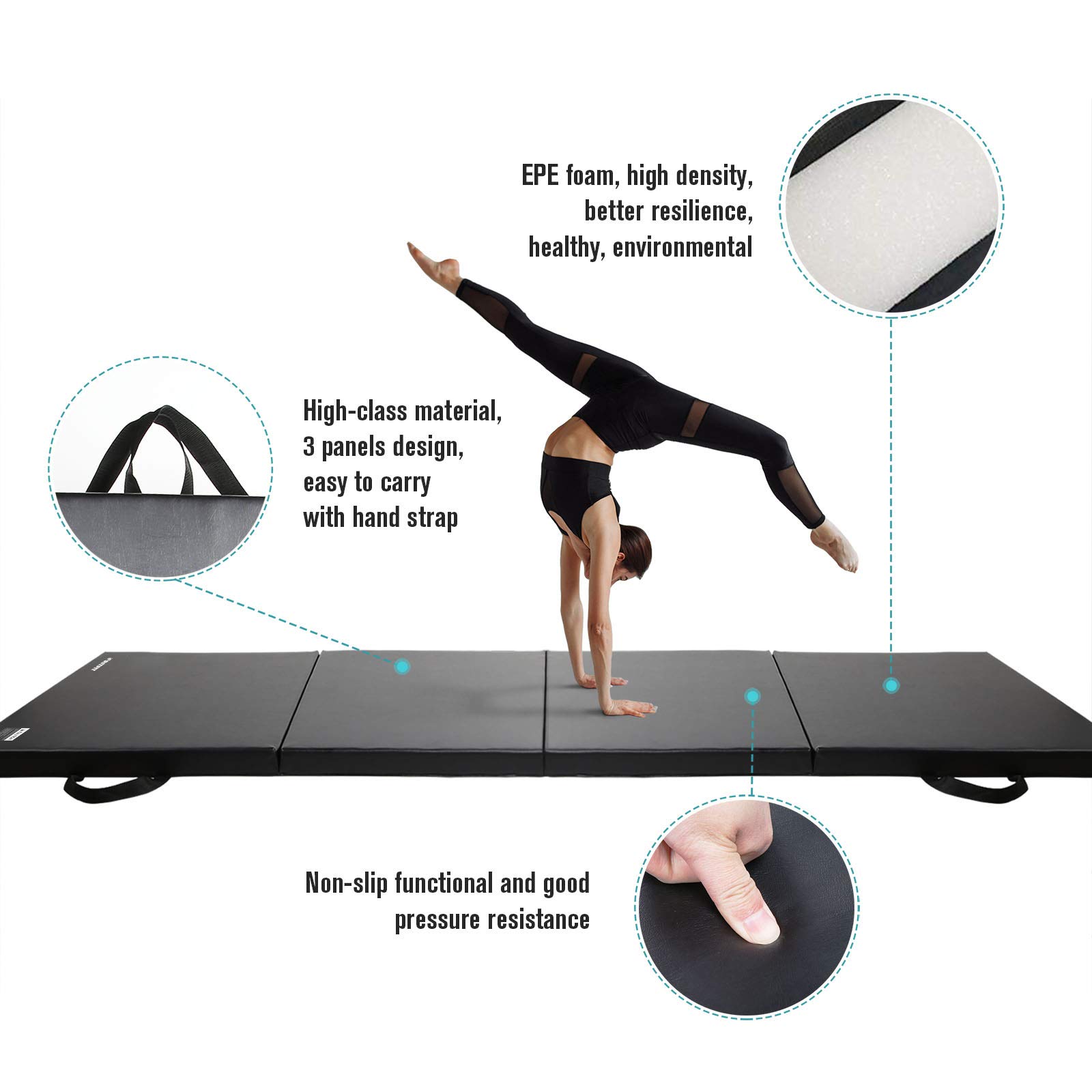 RitFit Upgraded Folding Exercise Mat, 2 Inch Thick Gymnastics Mat 3’x6’,4’x8’,4x10’ with Carrying Handles for Yoga, MMA, Stretching, Core Workouts and Home Gym Protective Flooring