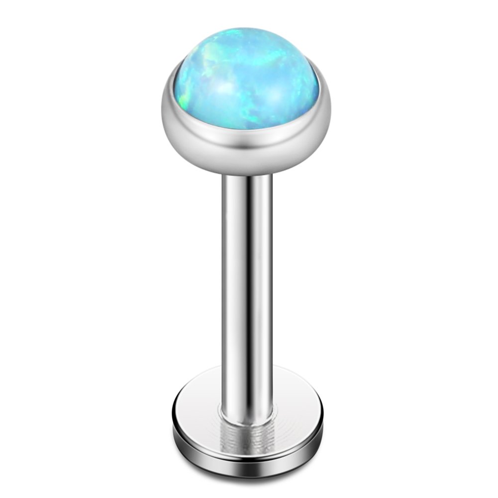 Ruifan 4mm Opal Jeweled Internally Threaded Stainless Steel Labret Monroe Lip Ring Tragus Helix Earring Stud 16G 5/16" 8mm 4PCS