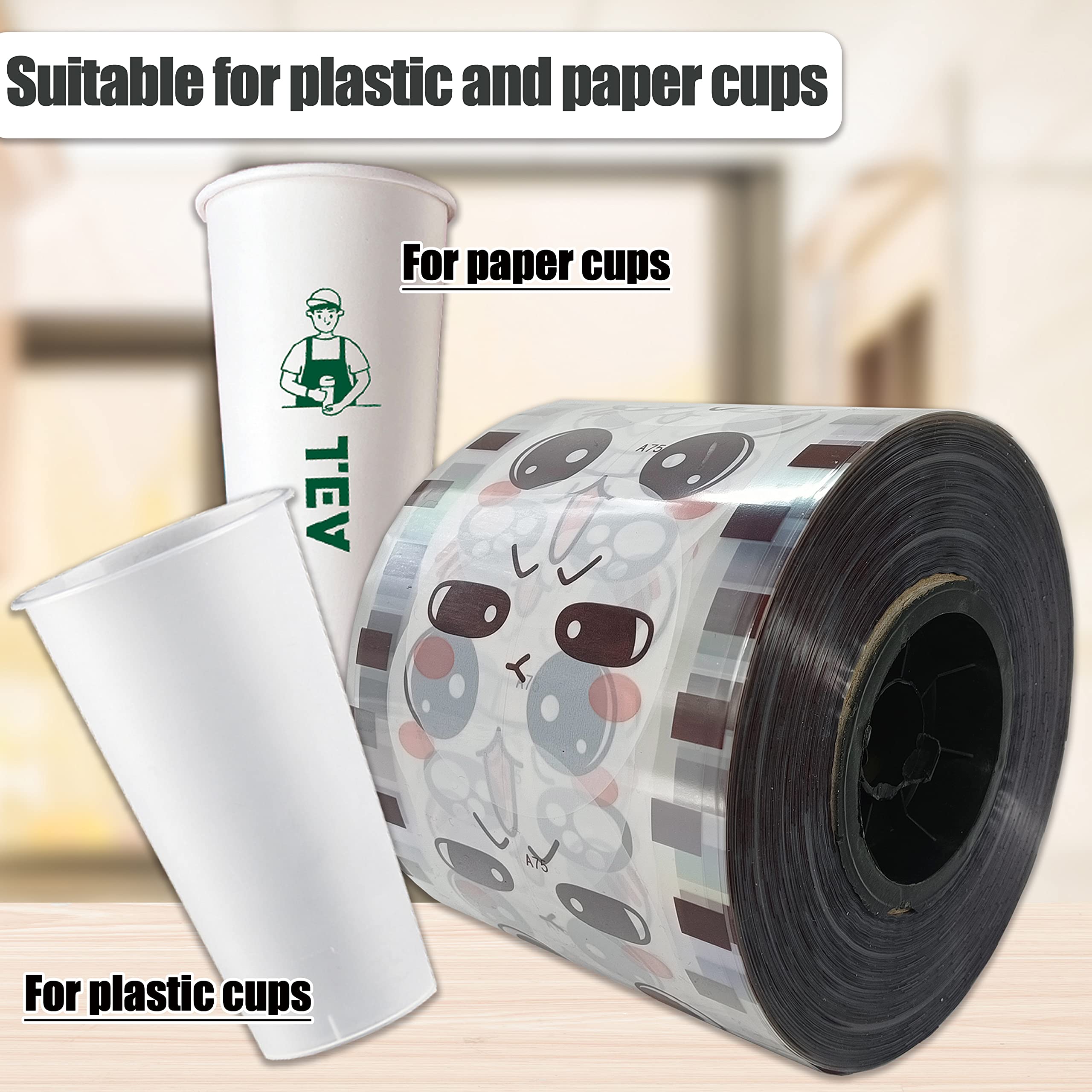 VorChef Cup Sealing Film Tea Cup Sealing Film Boba Cup Sealer Film 90-105 mm 3000 Cups for PP Plastic and Paper Cups (White)