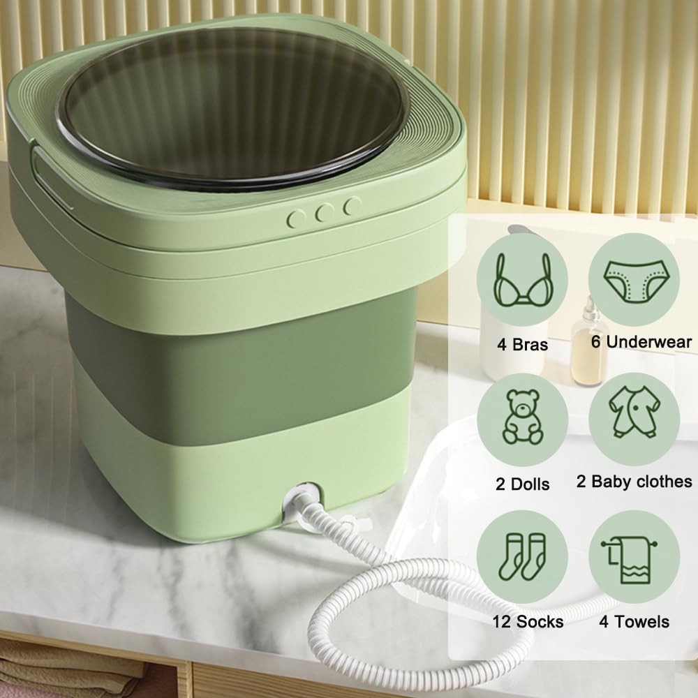 Small Portable Washing Machine, Mini Washer 6L High Capacity with 3 Modes Deep Cleaning for Underwear, Baby Clothes, or Small Items, Foldable Washing Machine for Apartments, Camping (ABS-Pink)