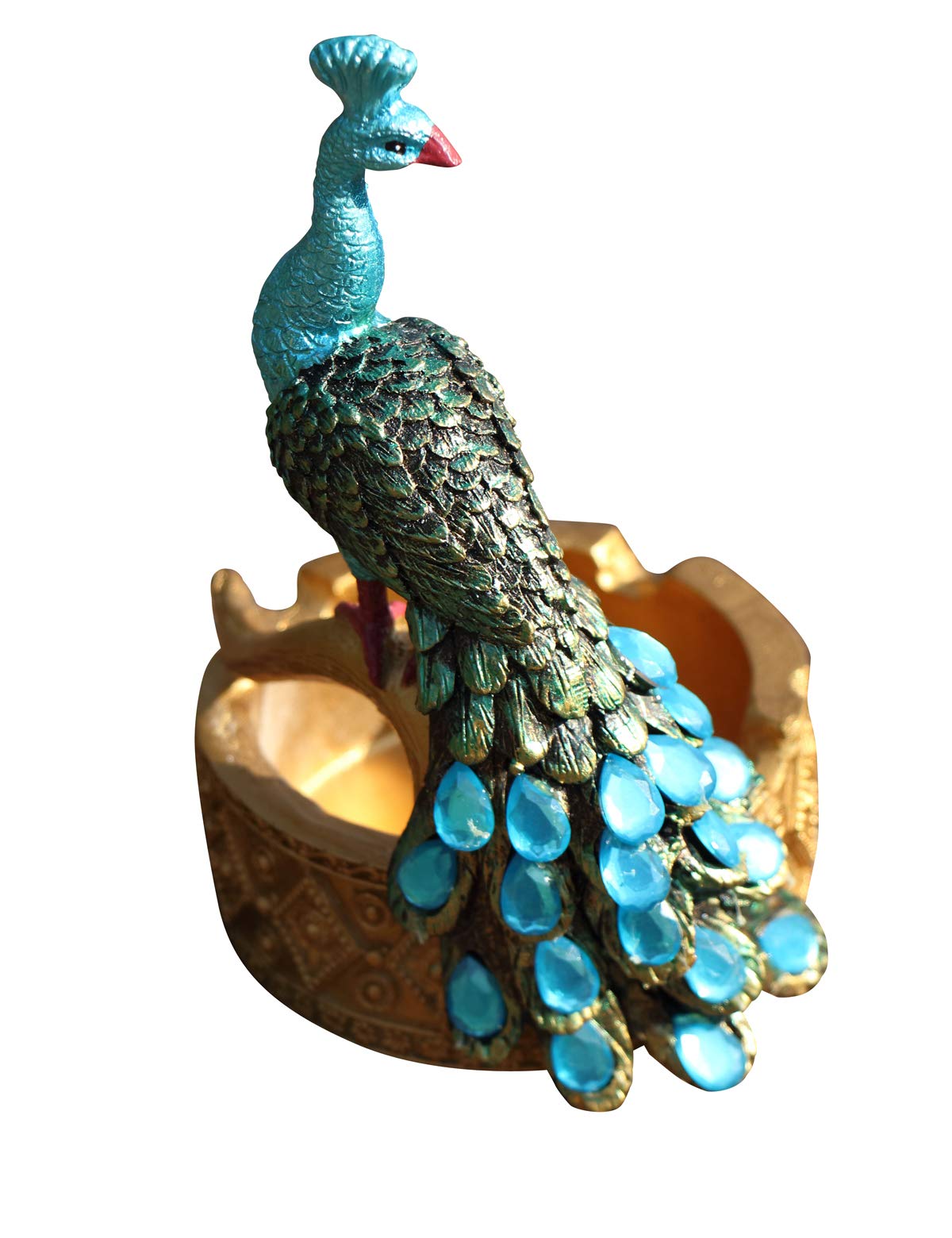 Resin Blue Peacock Decor Ashtray, Bird Figurine Statue, Home Table Garden Yard Decoration Ornament Gift