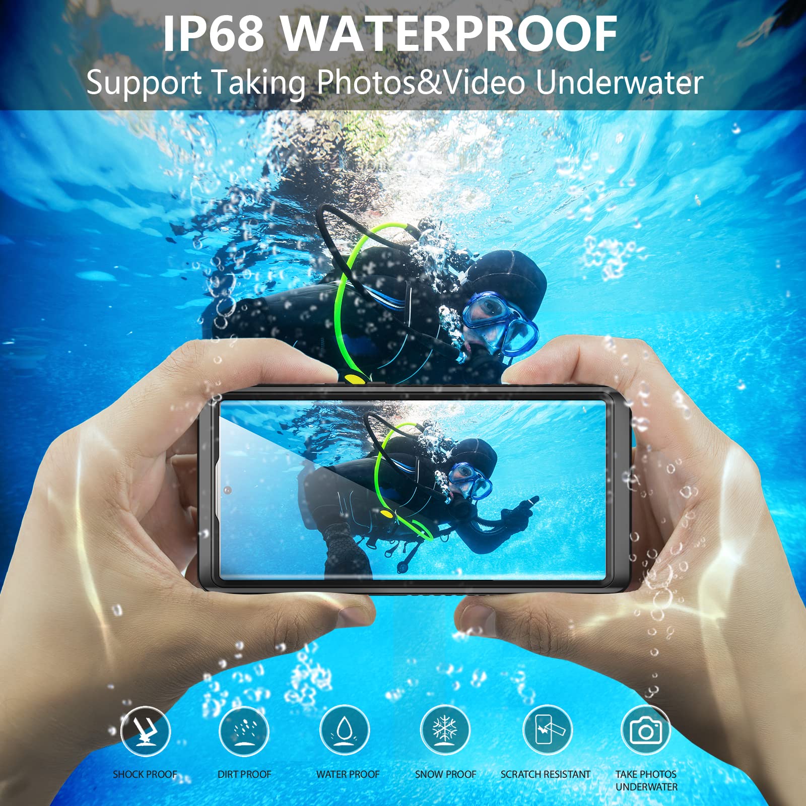 Temdan for Samsung Galaxy Note 20 Ultra Case Waterproof, Built in Screen Protector 360° Full Body Heavy Duty Shockproof IP68 Waterproof Note 20 Ultra Case for Samsung Note 20 Ultra 5G 6.9" Black